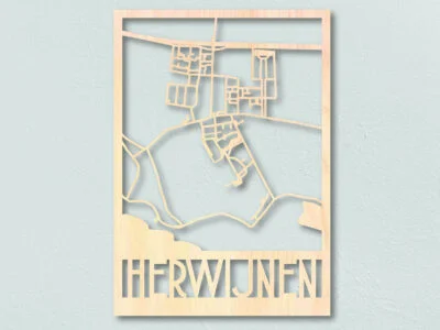 Houten stadskaart van jouw dorp of stad